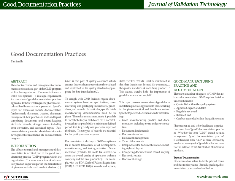 (PDF) Good Documentation Practices | Tim Sandle - Academia.edu