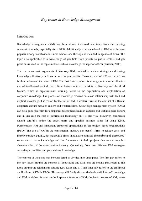 (DOC) Key Issues in Knowledge Management