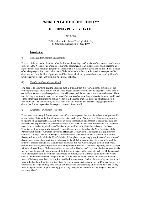 (PDF) What on Earth is the Trinity: The Trinity in Everyday LIfe