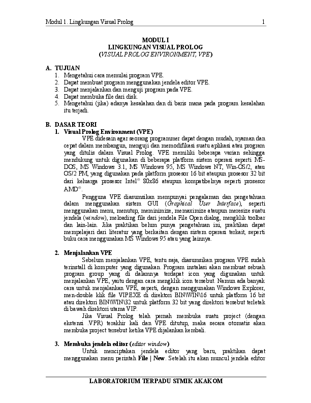 Doc Modul I Lingkungan Visual Prolog Visual Prolog Environment Vpe