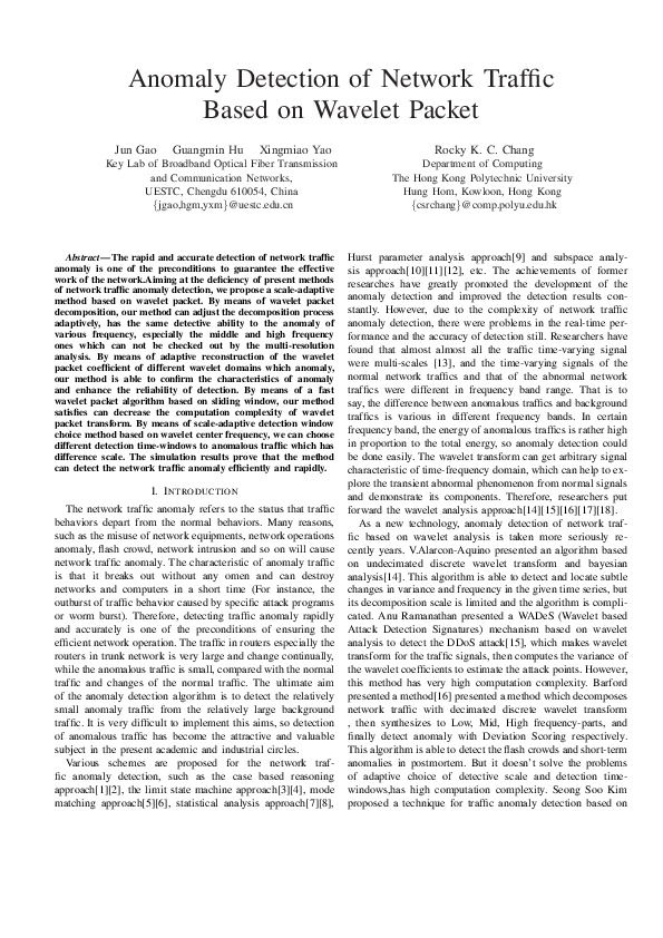Pdf Anomaly Detection Of Network Traffic Based On Wavelet Packet