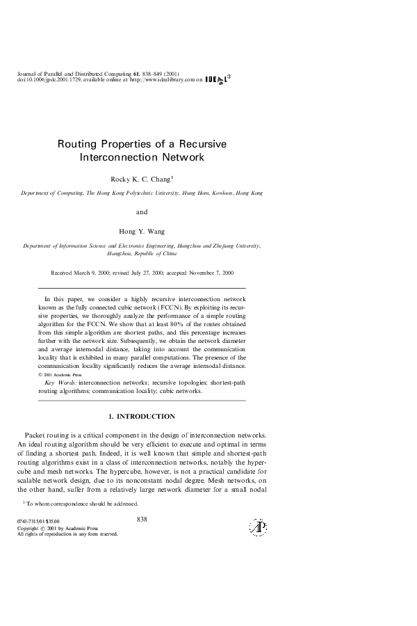 Pdf Routing Properties Of A Recursive Interconnection Network