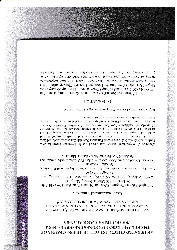 (PDF) An Updated Checklist of the Herpetofauna of the Belum- Temengor Forest Reserves, Hulu ...