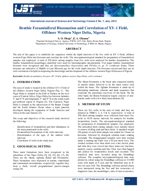 Benthic Foraminiferal Biozonation and Correlation of XY-1 Field ...