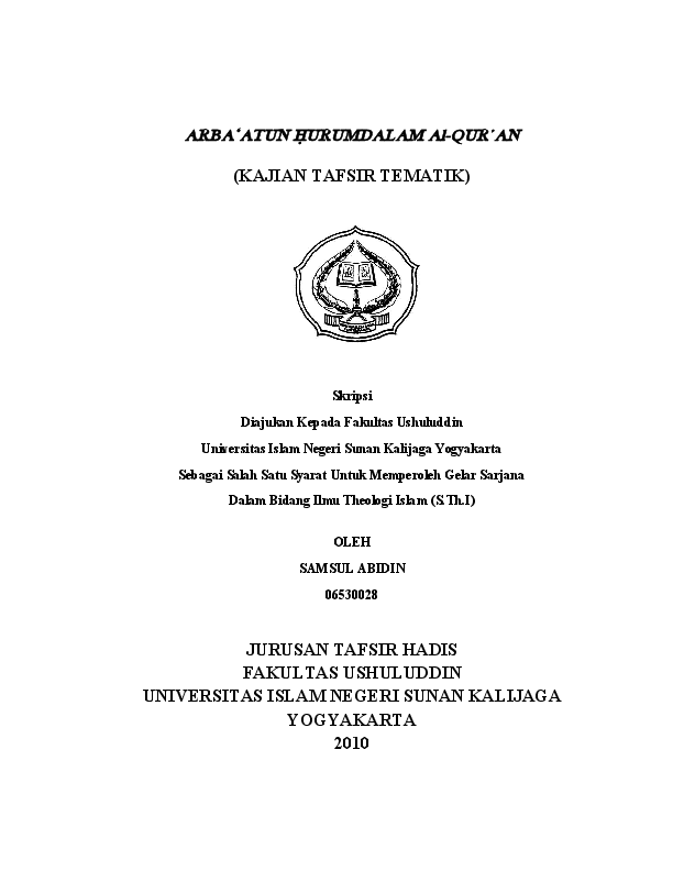 (PDF) ARBA'ATUN H{ URUMDALAM Al-QUR'AN (KAJIAN TAFSIR TEMATIK