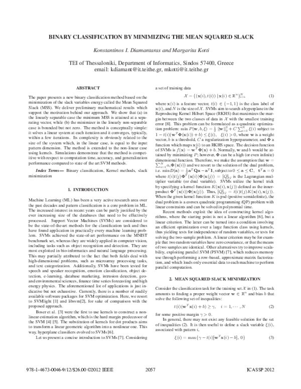 (PDF) BINARY CLASSIFICATION BY MINIMIZING THE MEAN SQUARED SLACK