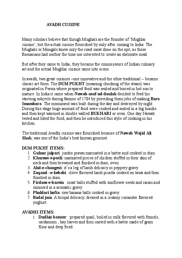 (DOC) INDIAN CUISINE NOTES