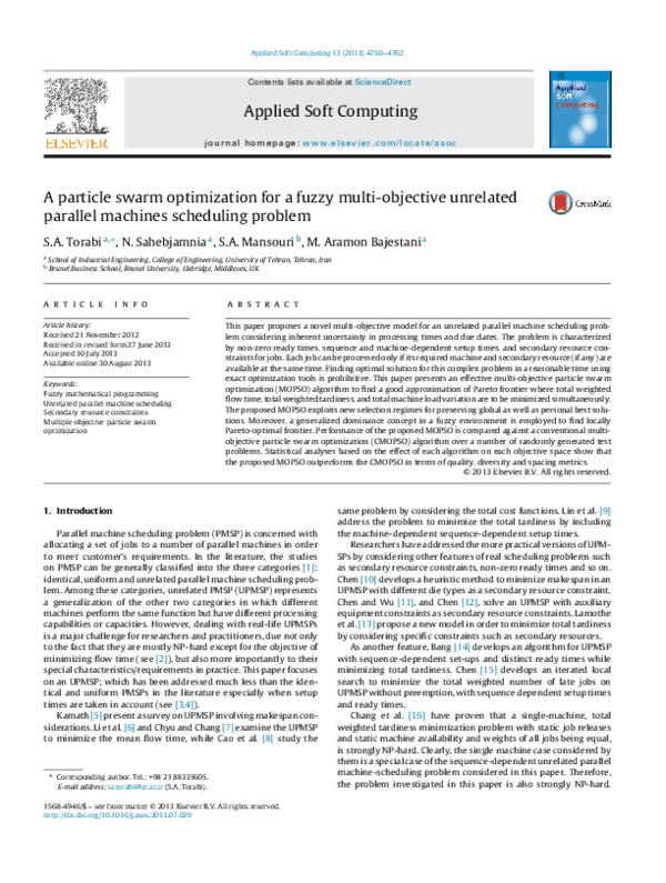 Pdf Mopso For Fuzzy Multi Objective Scheduling