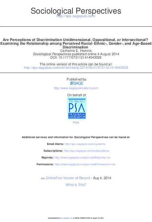 (PDF) Are Perceptions of Discrimination Unidimensional, Oppositional ...