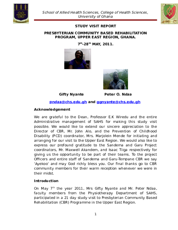 (DOC) A Study Visit Report: Community Base Rehabilitation
