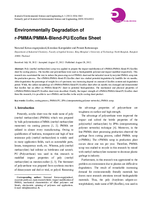 (PDF) Environmentally Degradation of r-PMMA/PMMA-Blend-PU/Ecoflex Sheet