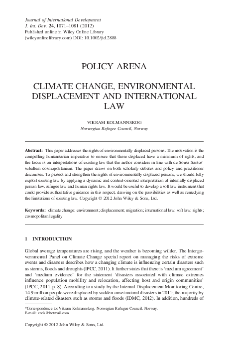 (PDF) CLIMATE CHANGE, ENVIRONMENTAL DISPLACEMENT AND INTERNATIONAL LAW