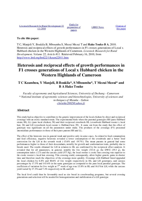 (DOC) Heterosis and reciprocal effects of growth performances in F1 ...