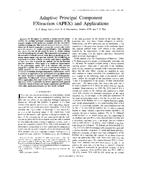 (PDF) Adaptive Principal component EXtraction (APEX) and applications