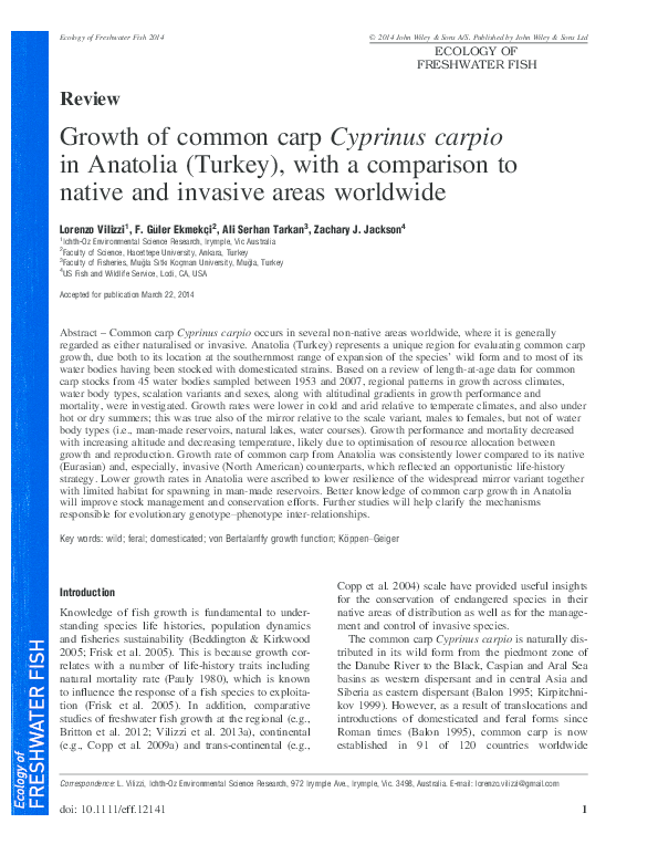 (PDF) Growth of common carp Cyprinus carpio in Anatolia (Turkey), with ...