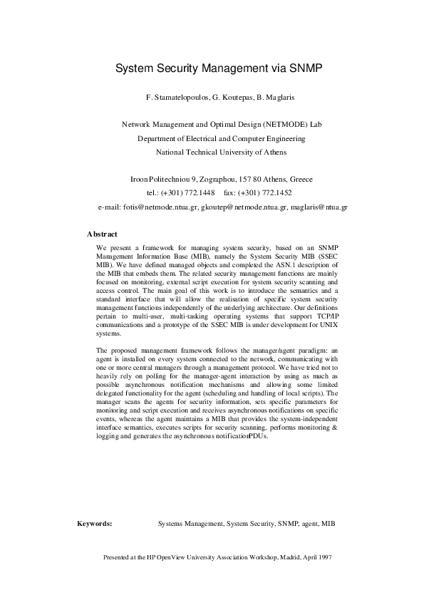 (PDF) System Security Management via SNMP