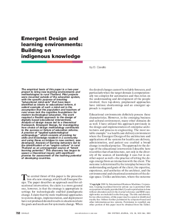 (PDF) Emergent Design and learning environments: Building on indigenous ...