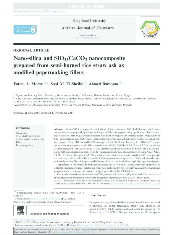 (PDF) Nano-Silica and SiO2/CaCO3 Nanocomposite Prepared from Semi ...