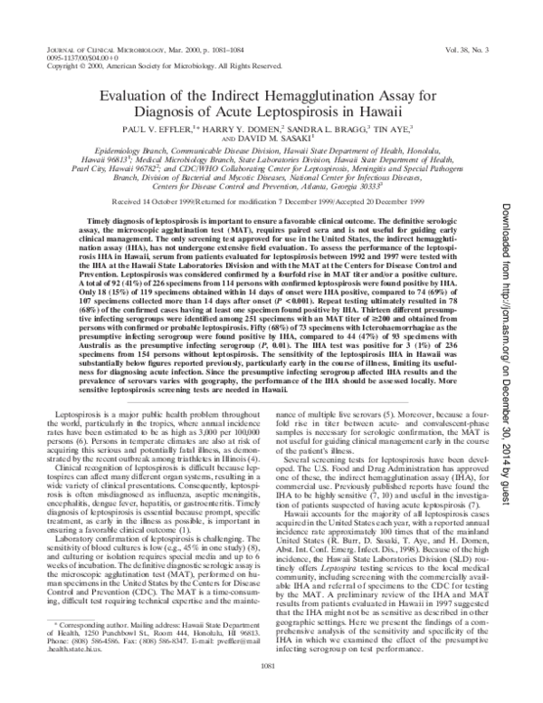 (PDF) Evaluation of the Indirect Hemagglutination Assay for Diagnosis ...