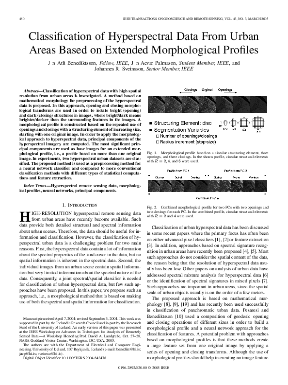 Pdf Classification Of Hyperspectral Data From Urban Areas Based On Extended Morphological Profiles 