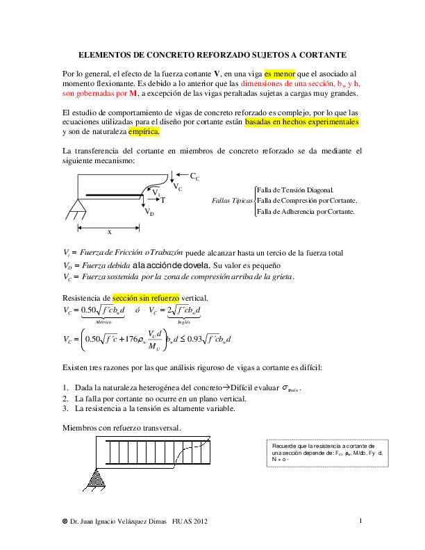 (PDF) ELEMENTOS DE CONCRETO REFORZADO SUJETOS A CORTANTE
