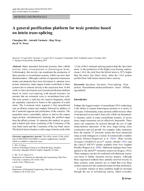 (PDF) A general purification platform for toxic proteins based on ...