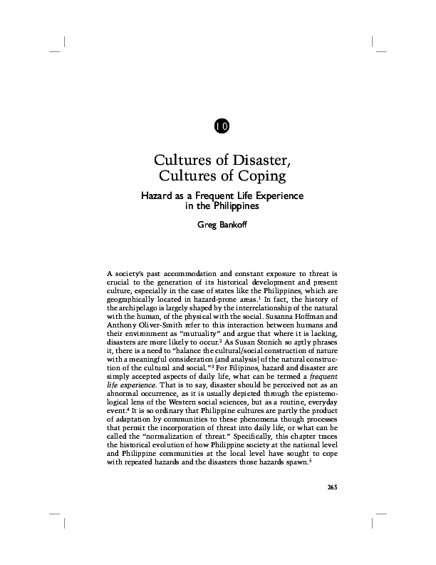 (PDF) Cultures of Disaster, Cultures of Coping: Hazard as a Frequent ...