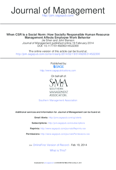 (PDF) When CSR is social norm. How socially responsible human resource management affects ...