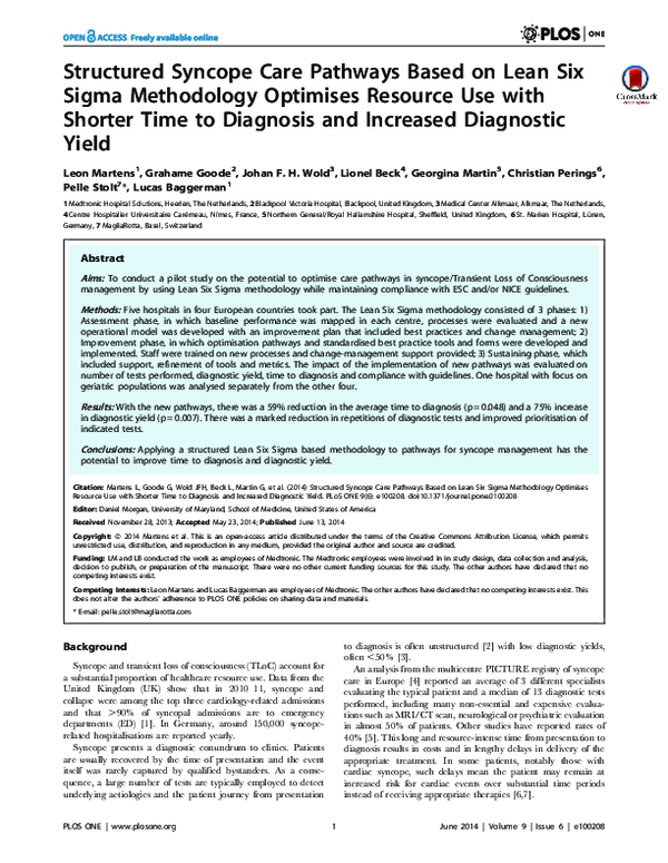 (PDF) Structured Syncope Care Pathways Based on Lean Six Sigma ...
