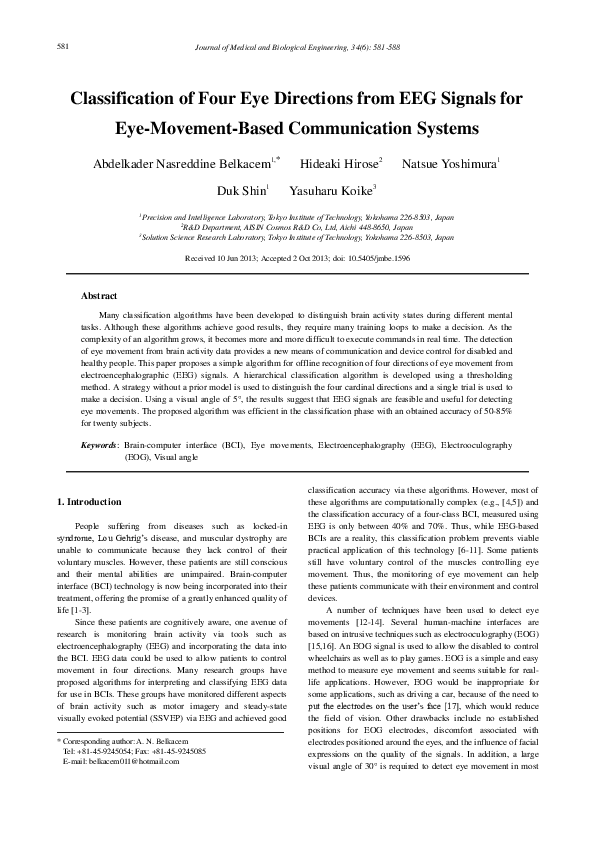 (PDF) Classification of Four Eye Directions from EEG Signals for Eye-Movement-Based ...