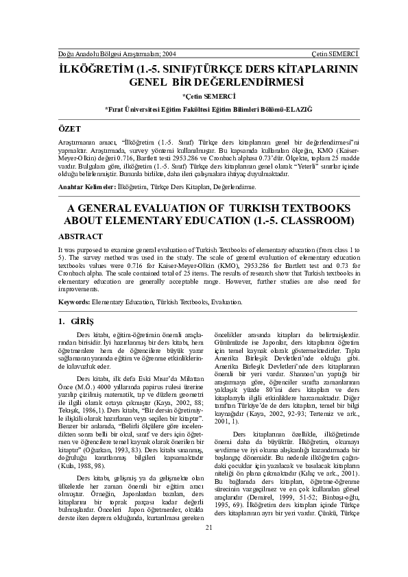 (DOC) İLKÖĞRETİM (1.-5. SINIF)TÜRKÇE DERS KİTAPLARININ GENEL BİR ...
