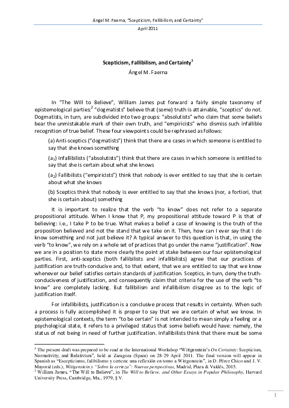(PDF) Scepticism, Fallibilism, and Certainty
