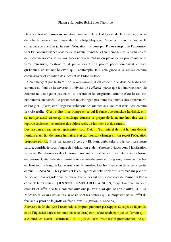 (DOC) Platon et la perfectibilité chez l'homme