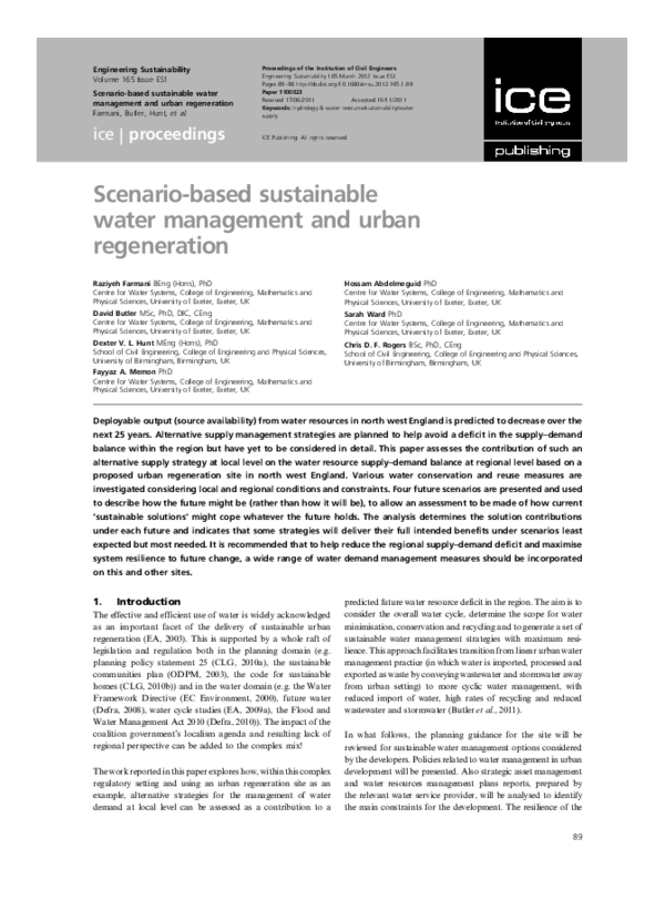 Pdf Scenario Based Sustainable Water Management And Urban Regeneration
