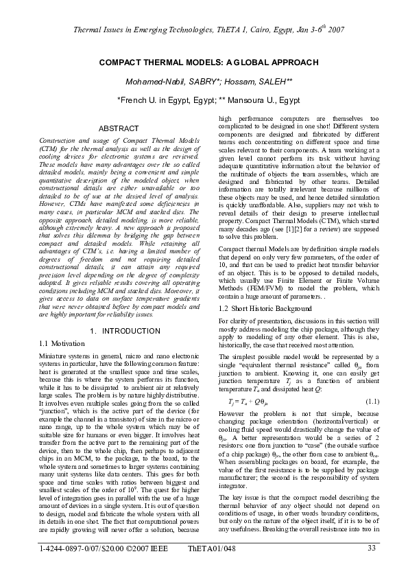 Pdf Compact Thermal Models A Global Approach