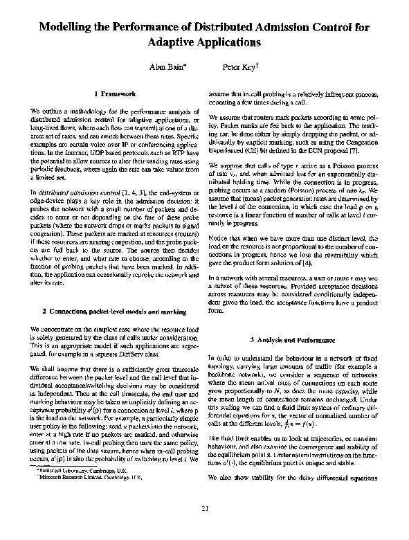 (PDF) Modelling the performance of distributed admission control for adaptive applications