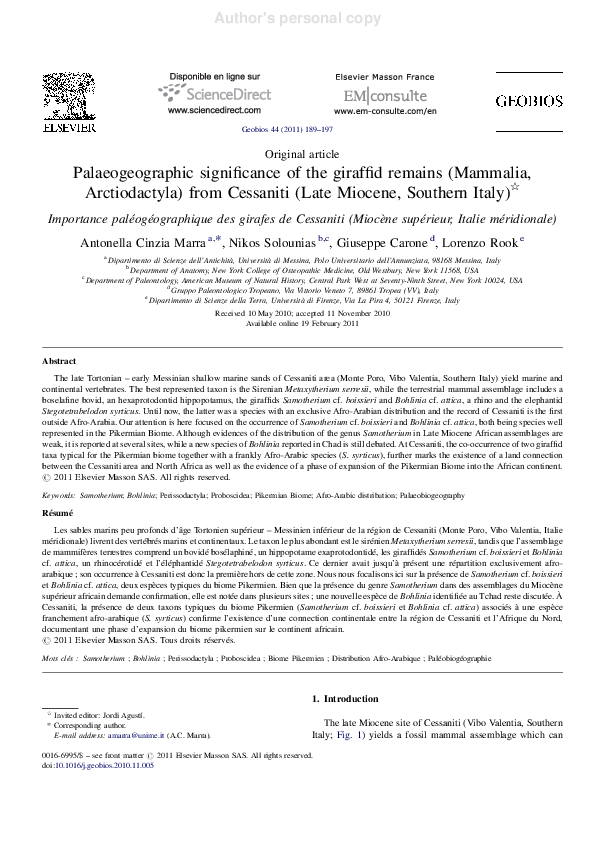 (PDF) Palaeogeographic significance of the giraffid remains (Mammalia ...