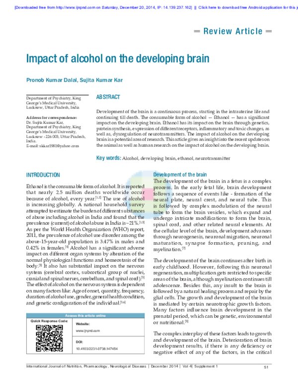(PDF) Impact of alcohol on the developing brain