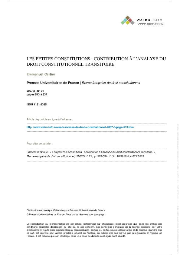 (PDF) LES PETITES CONSTITUTIONS : CONTRIBUTION À L'ANALYSE DU DROIT ...
