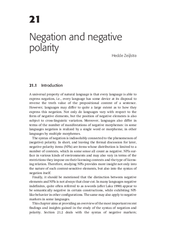 (PDF) 2013. ‘Negation and polarity.’ In: M. Den Dikken (ed). The ...