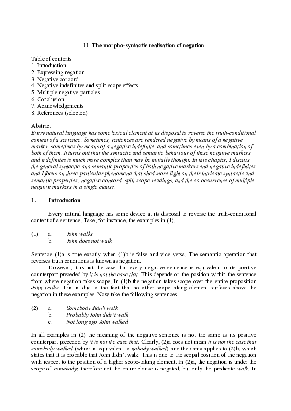 Pdf 2015 ‘the Morpho Syntactic Realization Of Sentential Negation