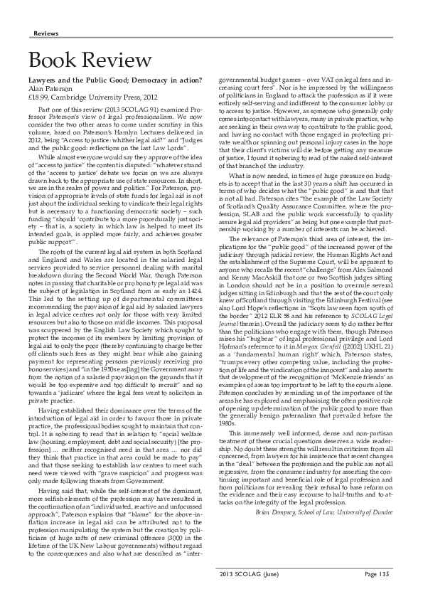 (PDF) Review of Alan Paterson's Lawyers and the Public Good Pt 2