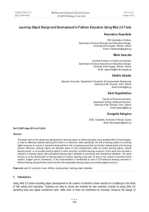 (PDF) Learning Object Design and Development in Folklore Education Using Web 2.0 Tools