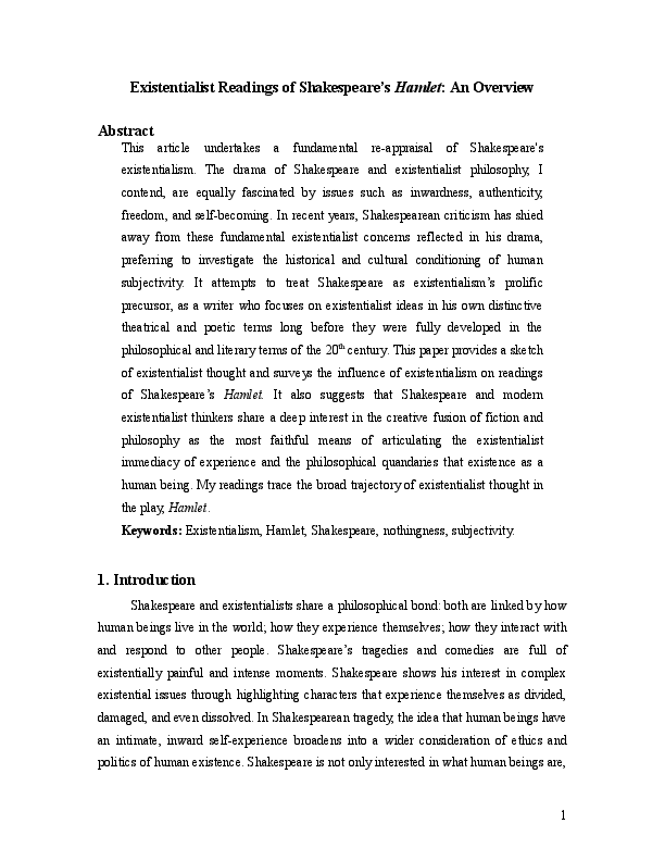 (DOC) Existentialist Readings of Shakespeare’s Hamlet: An Overview
