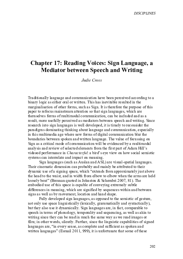 (PDF) Reading Voices: Sign Language, a Mediator between Speech and Writing