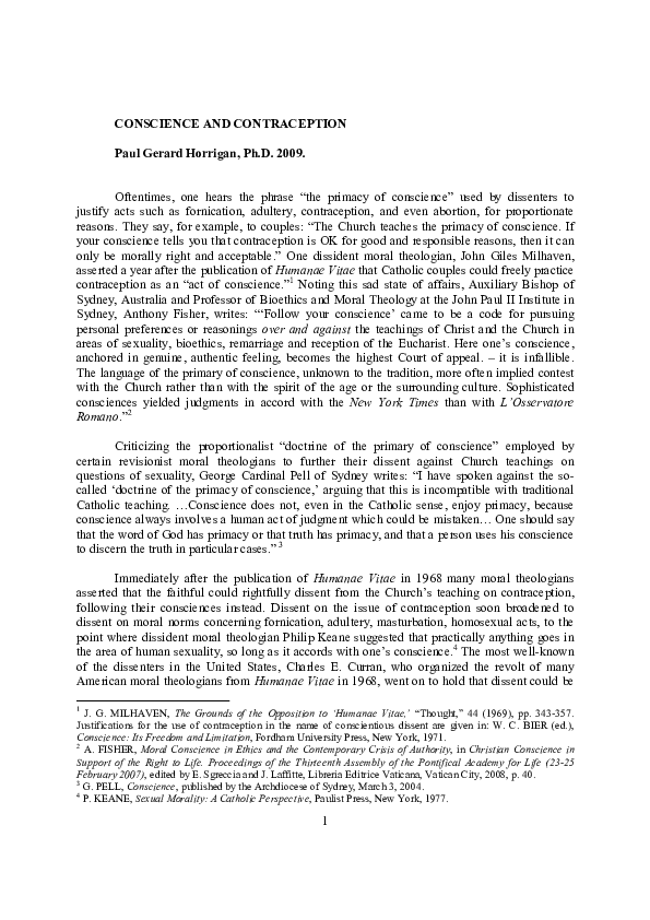 (PDF) Conscience and Contraception