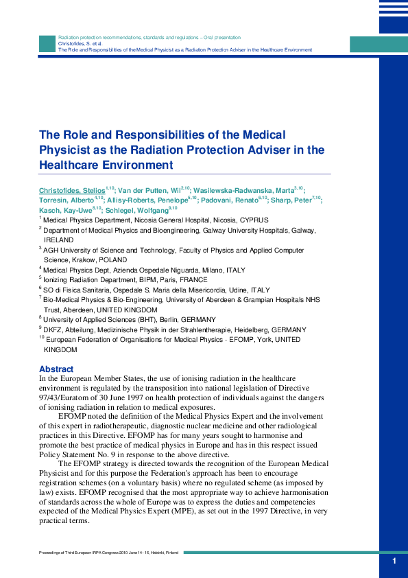 (PDF) The Role and Responsibilities of the Medical Physicist as the ...