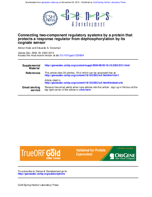 (PDF) Connecting two-component regulatory systems by a protein that ...