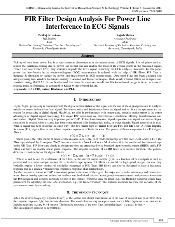 (PDF) FIR Filter Design Analysis for Power Line Interference in ECG Signals