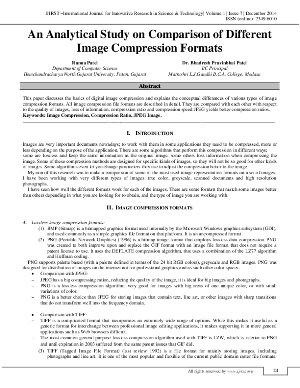 (PDF) An Analytical Study on Comparison of Different Image Compression ...